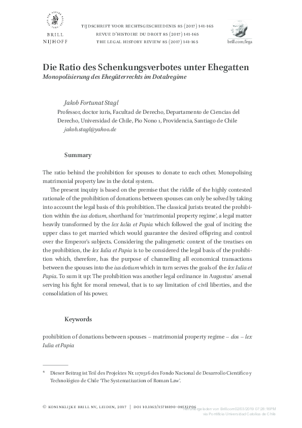 (PDF) Die Ratio des Schenkungsverbotes unter Ehegatten: Monopolisierung ...