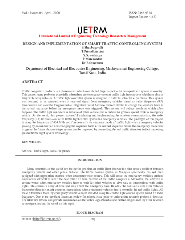 (PDF) DESIGN AND IMPLEMENTATION OF SMART TRAFFIC CONTROLLING SYSTEM