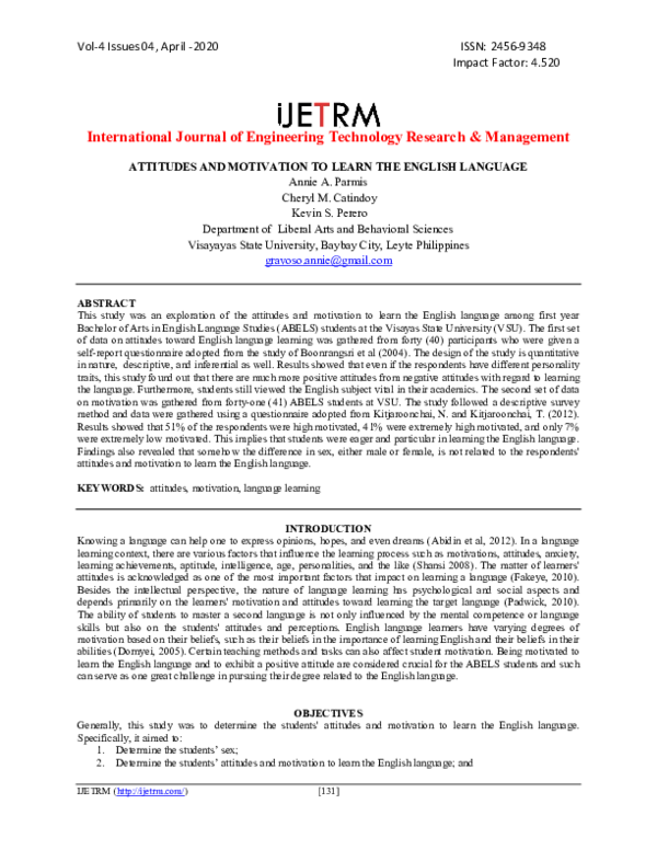 (PDF) ATTITUDES AND MOTIVATION TO LEARN THE ENGLISH LANGUAGE