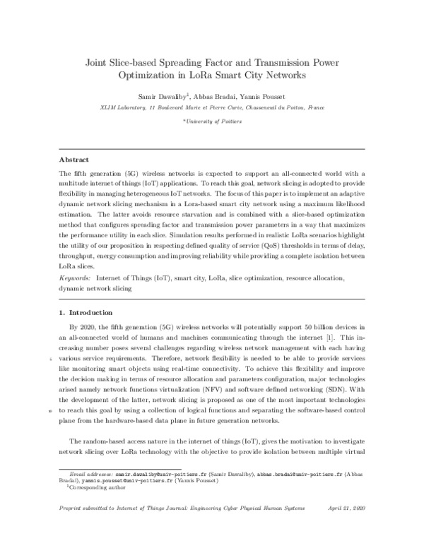 (PDF) Joint Slice based Spreading Factor and Transmission Power Optimization in LoRa Smart City ...