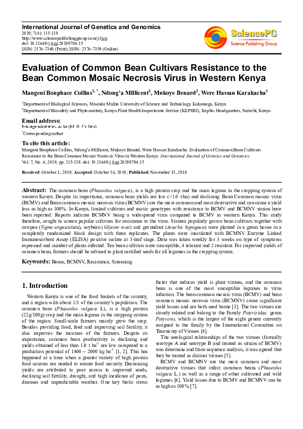 (PDF) Evaluation of Common Bean Cultivars Resistance to the Bean Common ...