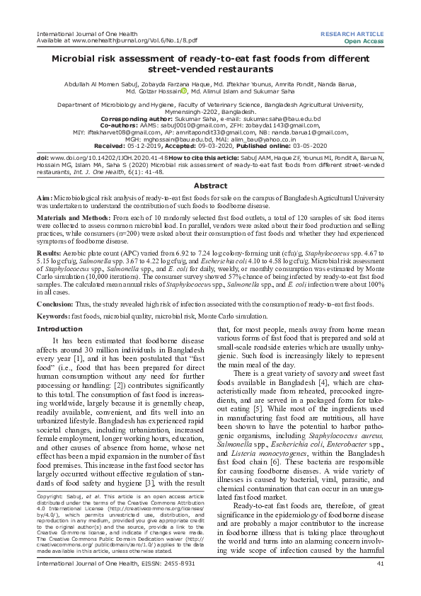 (PDF) Microbial risk assessment of ready-to-eat fast foods from ...