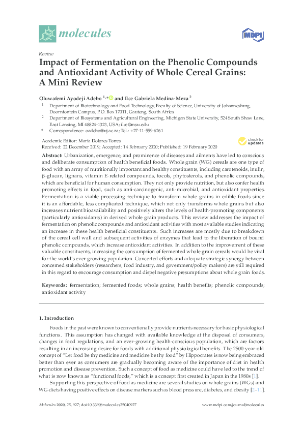(PDF) Impact of Fermentation on the Phenolic Compounds and Antioxidant Activity of Whole Cereal ...