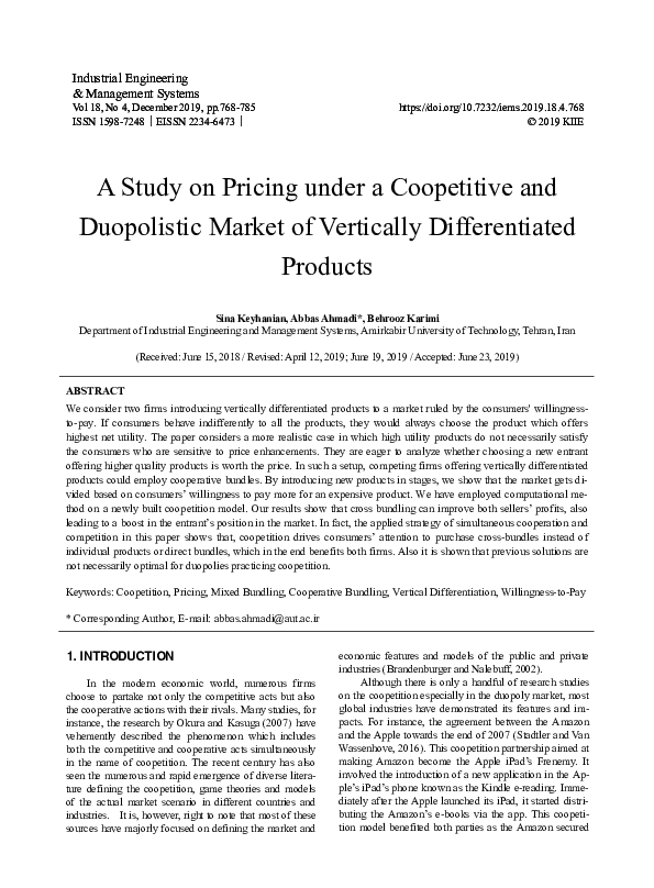 (PDF) A Study on Pricing under a Coopetitive and Duopolistic Market of ...