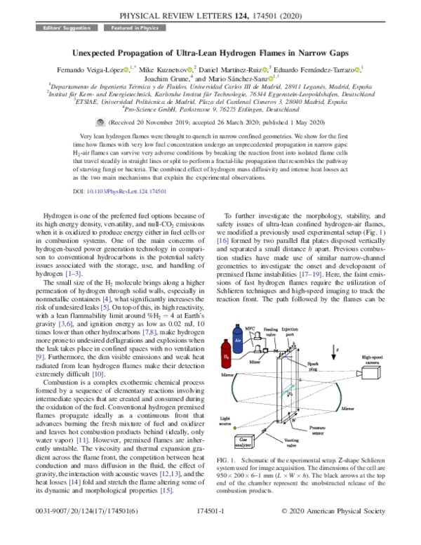 (PDF) Unexpected Propagation of Ultra-Lean Hydrogen Flames in Narrow Gaps