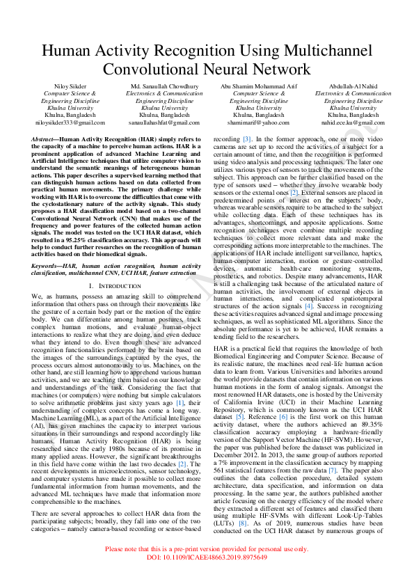 (PDF) Human Activity Recognition Using Multichannel Convolutional Neural Network