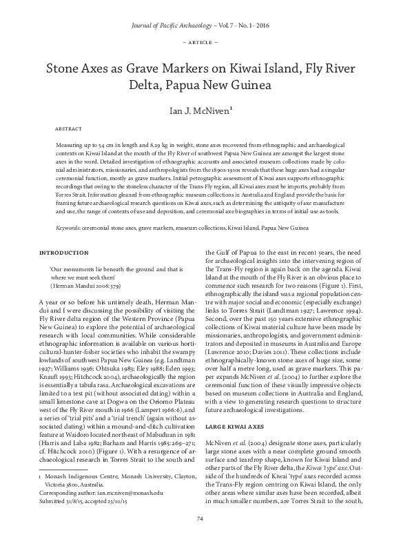 (PDF) Stone Axes as Grave Markers on Kiwai Island, Fly River Delta ...