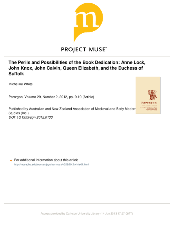 (PDF) “The Perils and Possibilities of the Early Modern Book Dedication ...