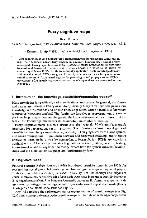 Pdf Fuzzy Cognitive Maps By Kosko