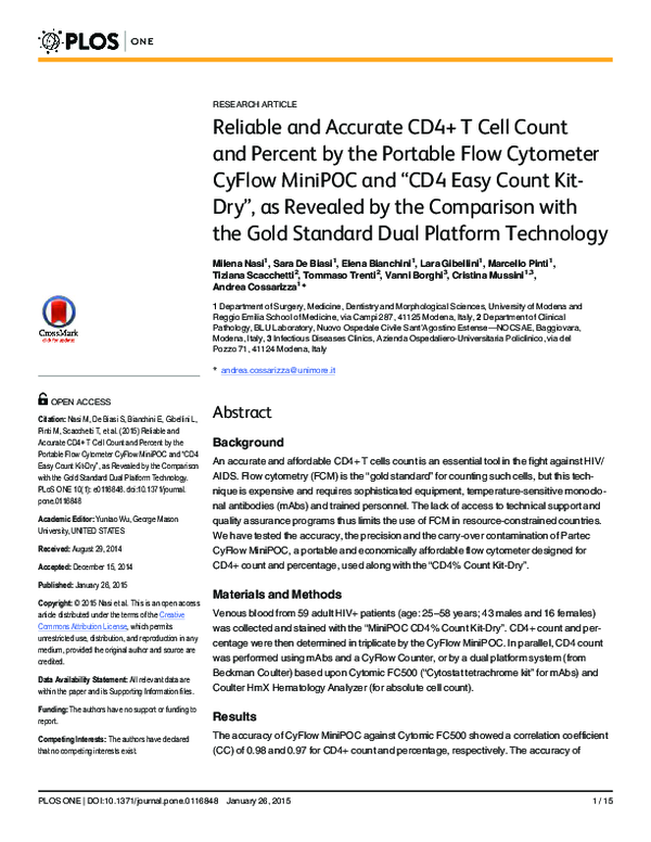 (PDF) Reliable and Accurate CD4+ T Cell Count and Percent by the ...