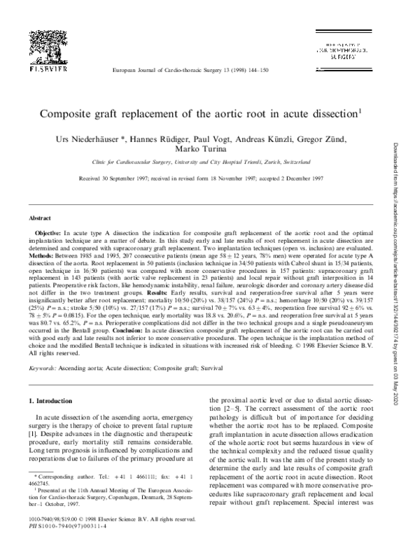 (PDF) Composite graft replacement of the aortic root in acute dissection