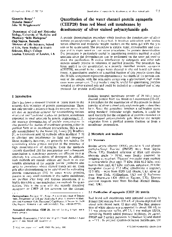 (PDF) Quantitation of the water channel protein aquaporin (CHIP28) from ...