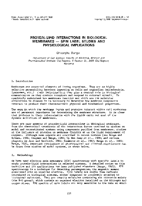 (PDF) Protein-lipid interactions in biological membranes — spin label ...