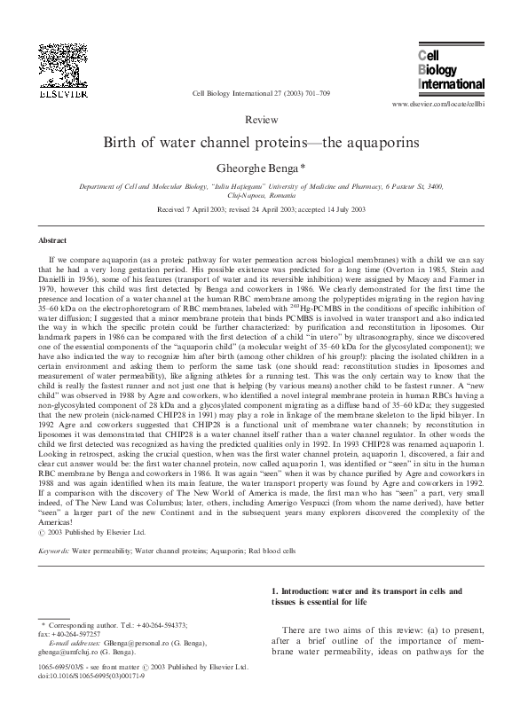 (PDF) Birth of water channel proteins—the aquaporins