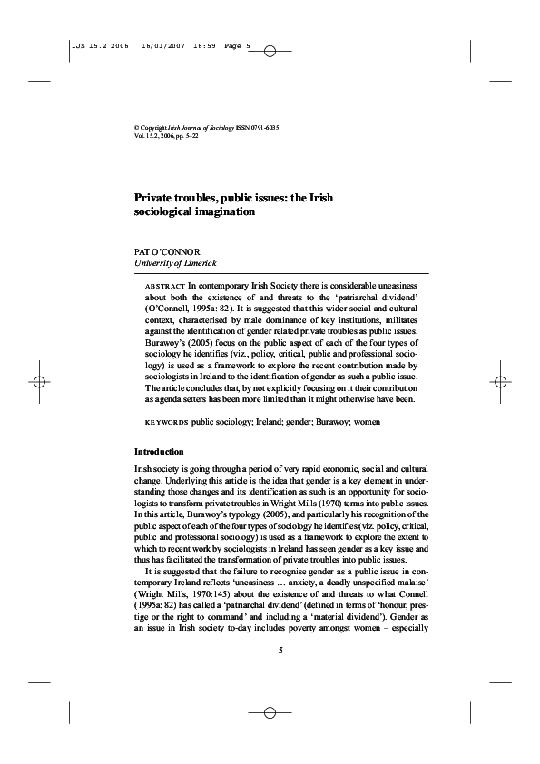(PDF) Private troubles, public issues: the Irish sociological ...