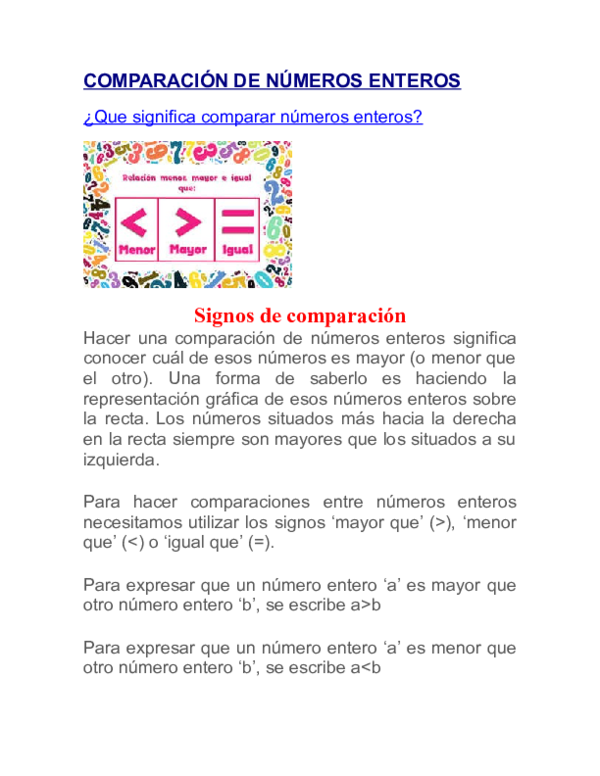 (DOC) COMPARACIÓN DE NÚMEROS ENTEROS