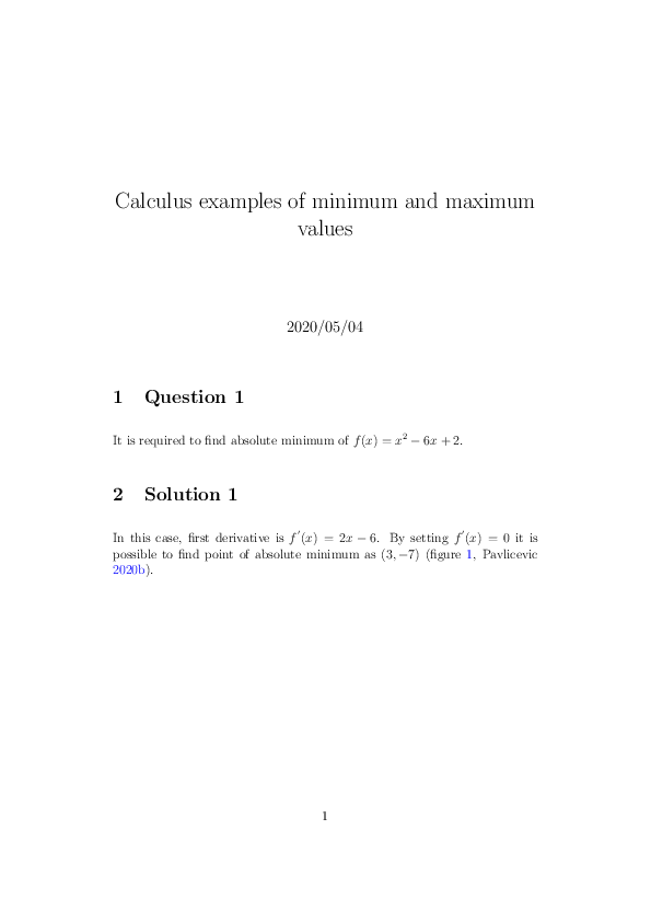 (PDF) Calculus examples of minimum and maximum values