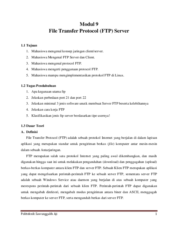 (PDF) Modul 9 File Transfer Protocol (FTP) Server