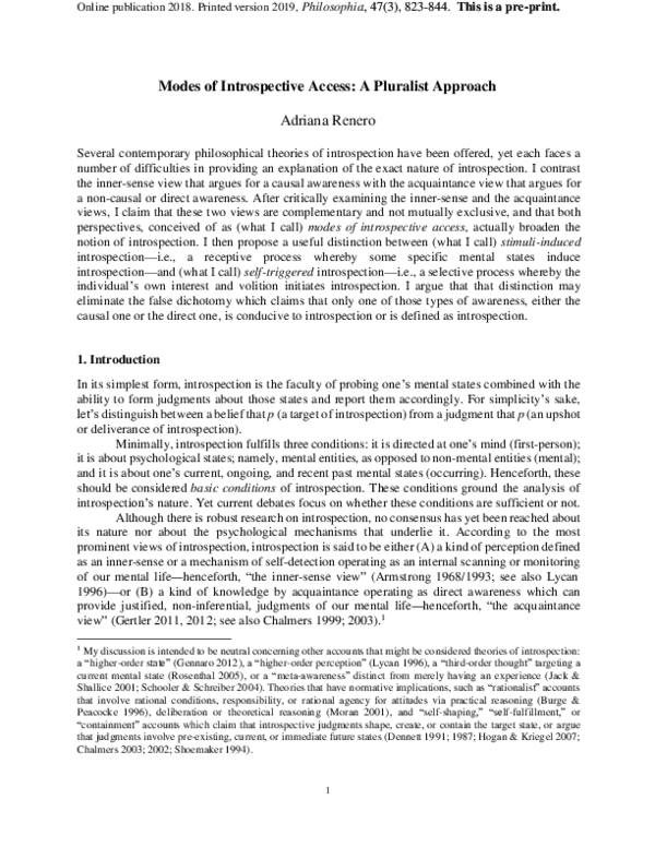 (PDF) Modes of Introspective Access: A Pluralist Approach