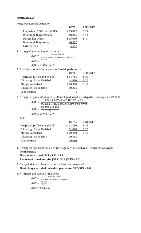 (PDF) Pembahasan Latihan Soal BEP