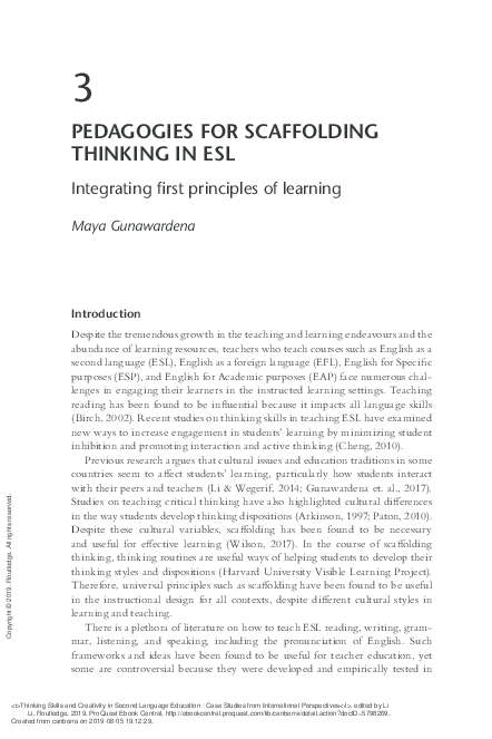 (PDF) Pedagogies for scaffolding thinking in ESL: Integrating first ...