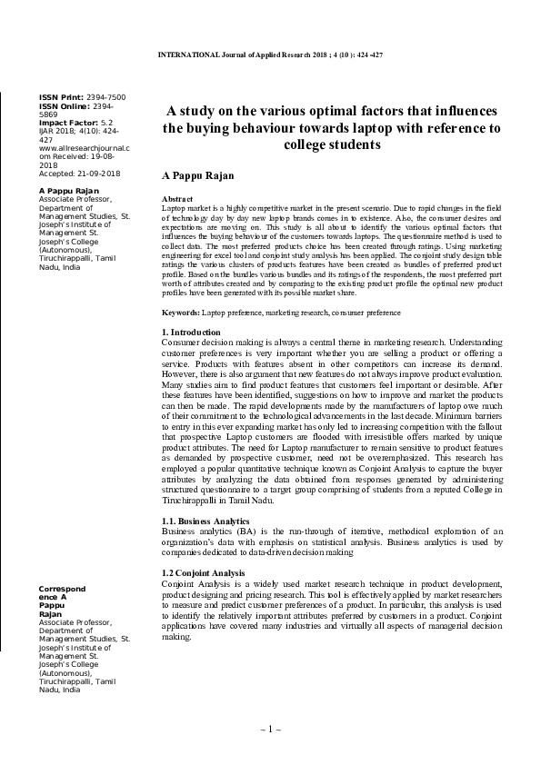 (DOC) A study on the various optimal factors that influences the buying ...