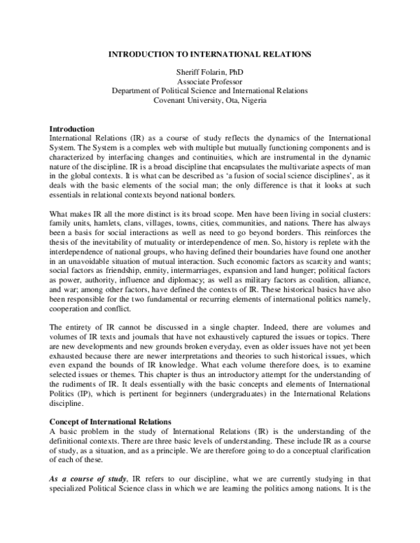 (PDF) INTRODUCTION TO INTERNATIONAL RELATIONS