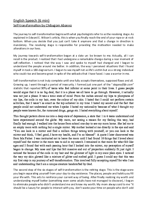 (DOC) Self transformation - Speech
