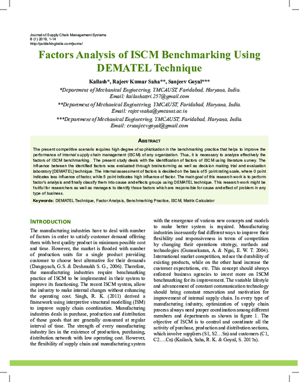 (PDF) Factors Analysis of ISCM Benchmarking Using DEMATEL Technique ...
