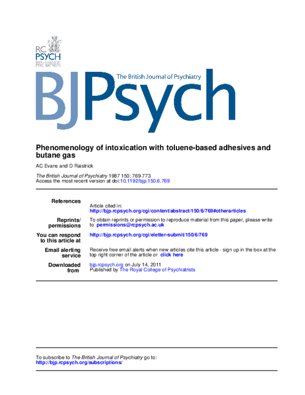 (PDF) Phenomenology of intoxication with toluene-based adhesives and ...