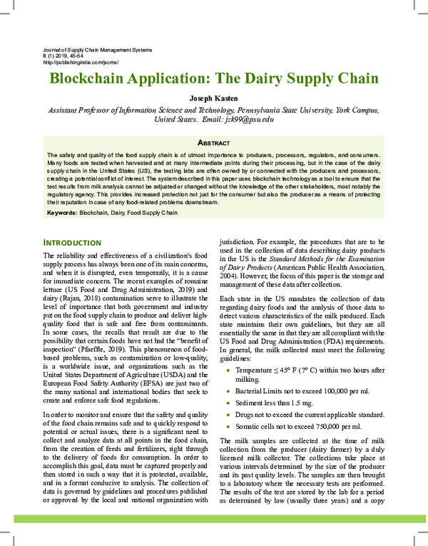 (PDF) Blockchain Application: The Dairy Supply Chain