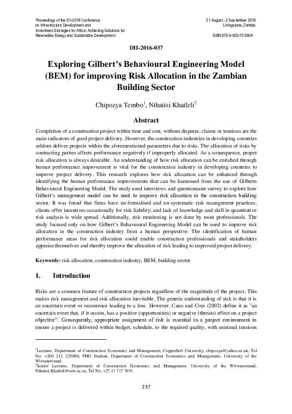 (PDF) DII 2016PROCEEDINGS Gilbert's Behavioral Engineering | Nthatisi ...