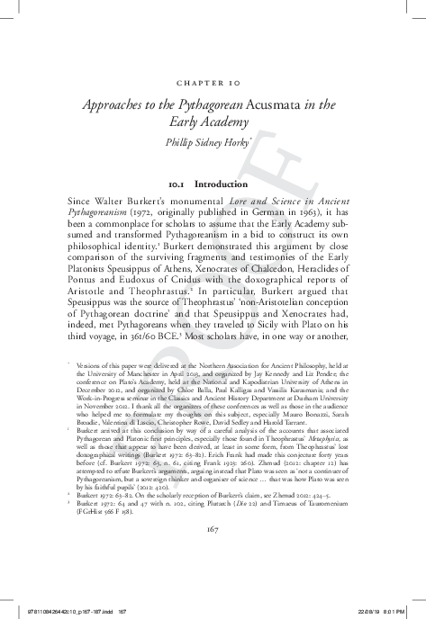 (PDF) 'Approaches to the Pythagorean Acusmata in the Early Academy ...