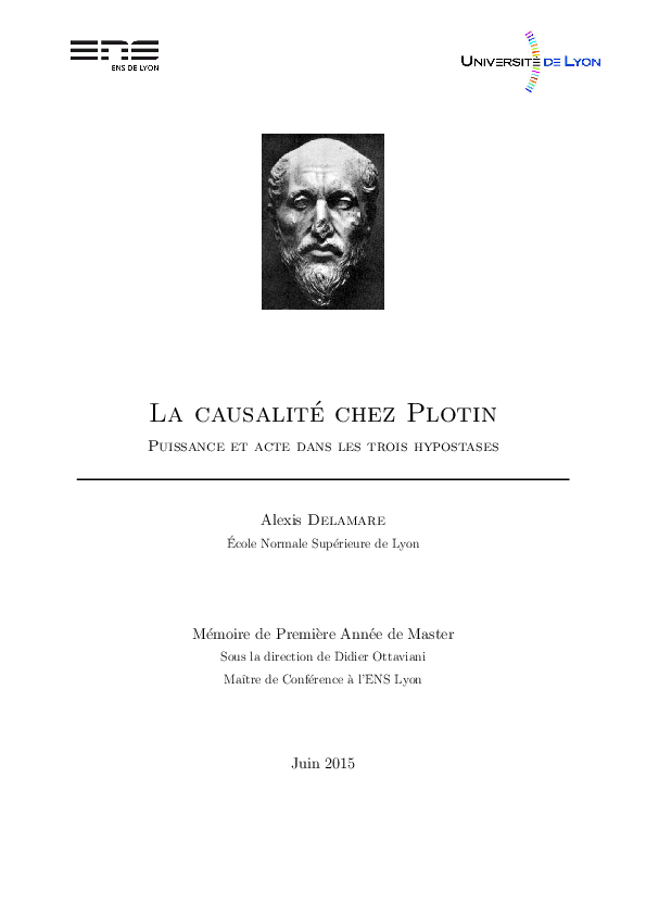 (PDF) La causalité chez Plotin. Puissance et acte dans les trois hypostases