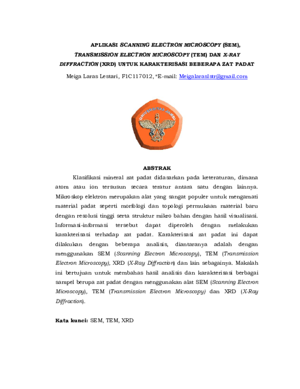 (PDF) APLIKASI SCANNING ELECTRON MICROSCOPY (SEM), TRANSMISSION ...