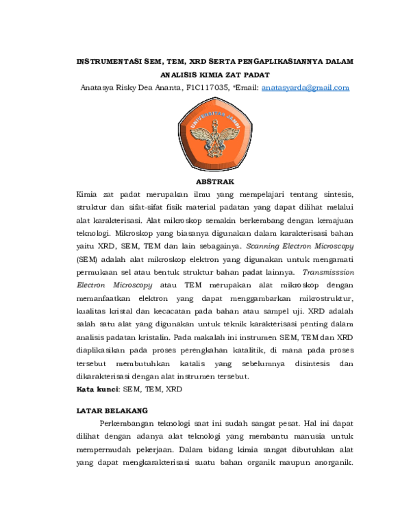 (DOC) INSTRUMENTASI SEM, TEM, XRD SERTA PENGAPLIKASIANNYA DALAM ...