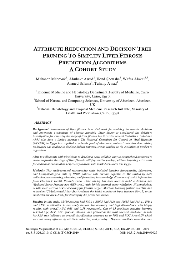 Pdf Attribute Reduction And Decision Tree Pruning To Simplify Liver Fibrosis Prediction