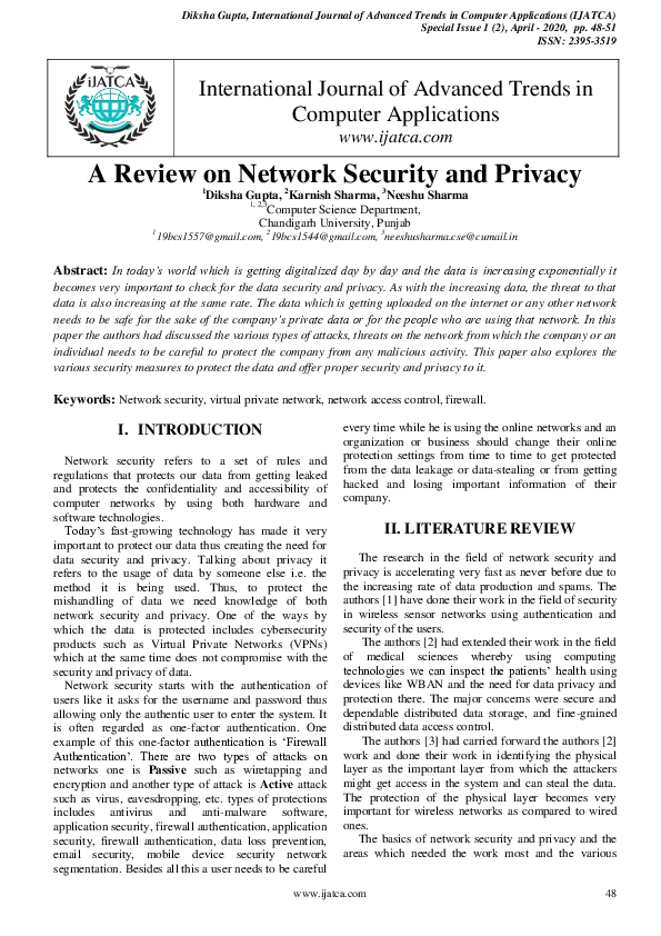 (PDF) A Review on Network Security and Privacy
