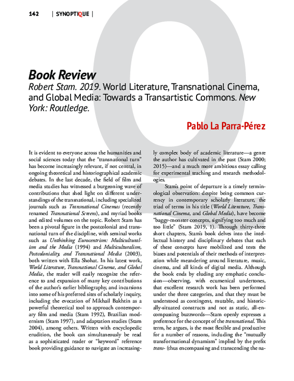 (PDF) Book Review | Robert Stam. World Literature, Transnational Cinema, and Global Media ...