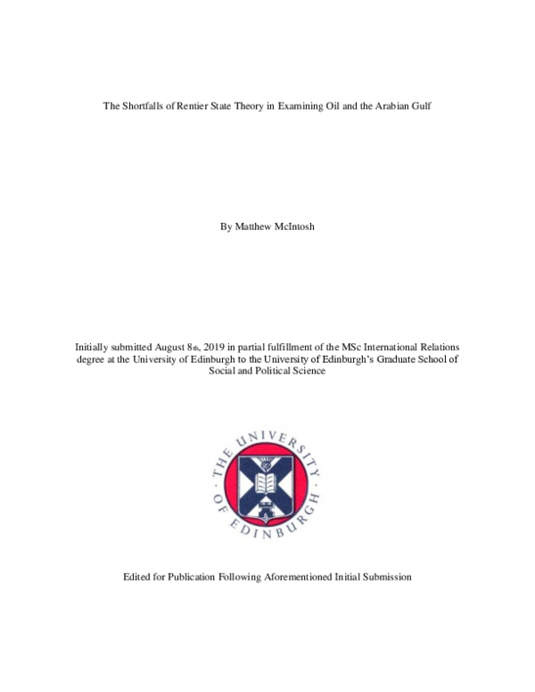 (PDF) The Shortfalls of Rentier State Theory in Examining Oil and the ...