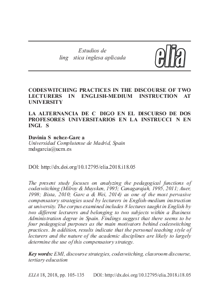(PDF) Codeswitching practices in the discourse of two lecturers in English-medium instruction at ...