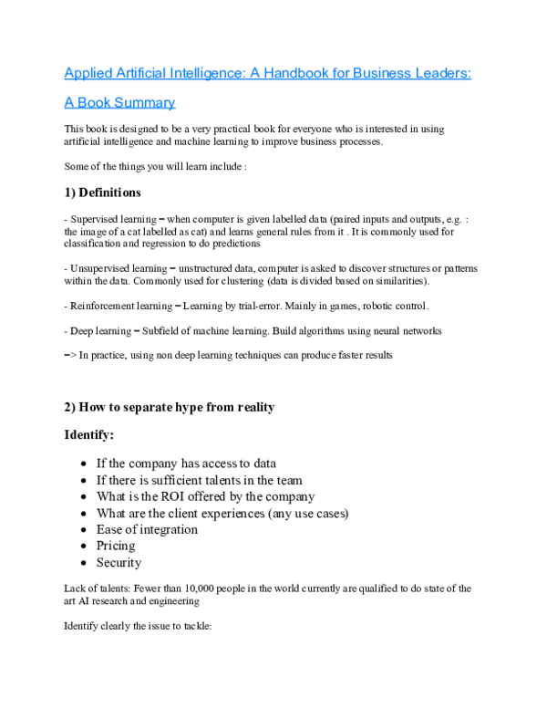 (DOC) Applied Artificial Intelligence Book Summary