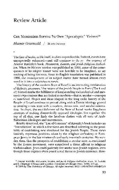 (PDF) Ithamar Gruenwald, “Can Messianism Survive Its Own ‘Apocalyptic ...