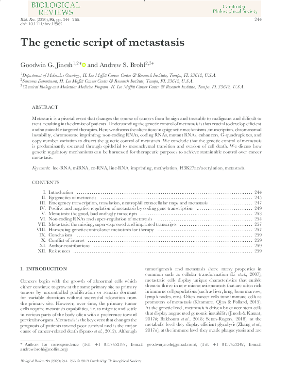 (PDF) The genetic script of metastasis