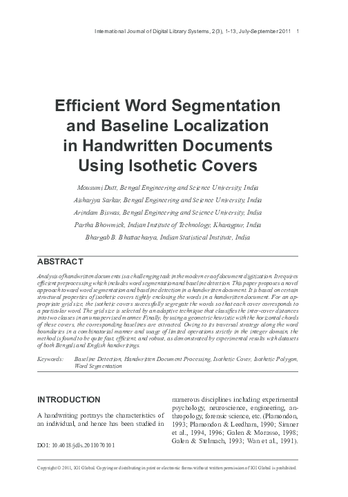 Pdf Efficient Word Segmentation And Baseline Localization In