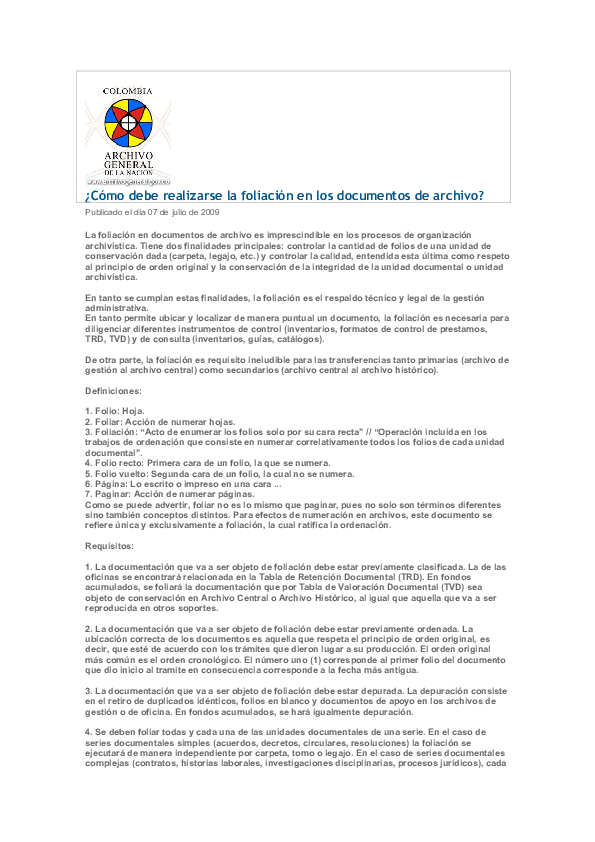 (PDF) Cómo debe realizarse la foliación en los documentos de archivo