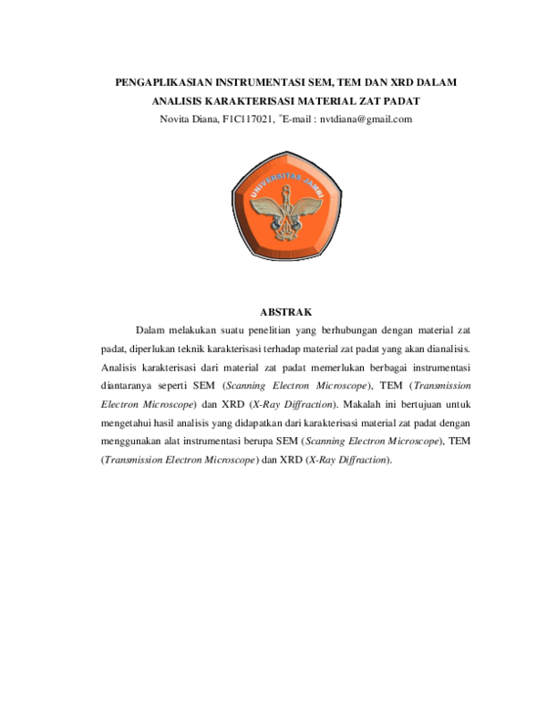 (PDF) PENGAPLIKASIAN INSTRUMENTASI SEM, TEM DAN XRD DALAM ANALISIS ...