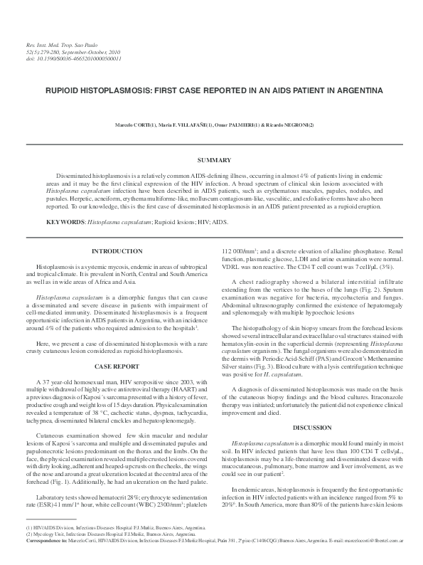 (PDF) RUPIOID HISTOPLASMOSIS: FIRST CASE REPORTED IN AN AIDS PATIENT IN ...
