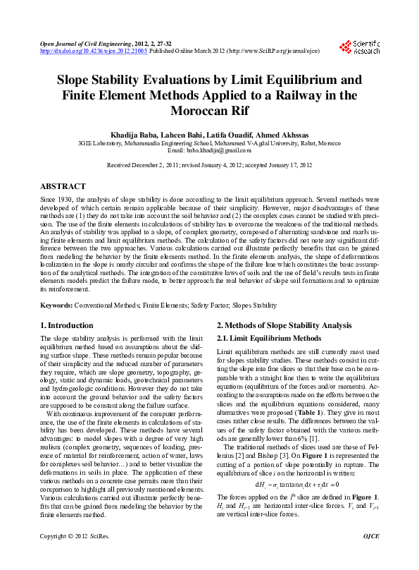 (PDF) Slope Stability Evaluations by Limit Equilibrium and Finite Element Methods Applied to a ...
