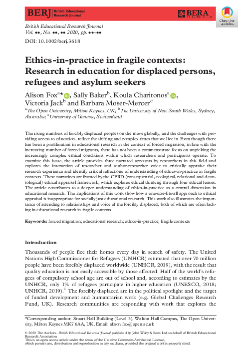 (PDF) Ethics‐in‐practice in fragile contexts: Research in education for ...